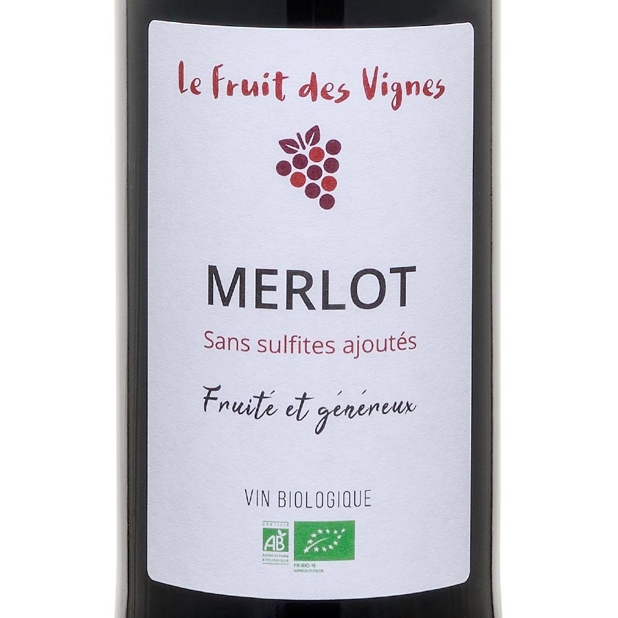 Merlot sans sulfites ajoutés Le Fruit des vignes 75cl
